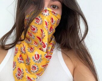 Block Print Cotton Bandana Mask Neckerchief | Etsy