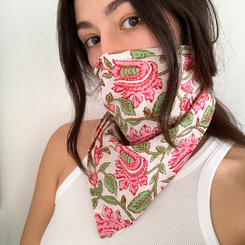 Block Print Cotton Bandana Mask Neckerchief - Etsy