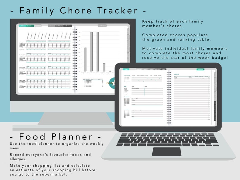 Digital Family Planner excel Spreadsheets Download and - Etsy