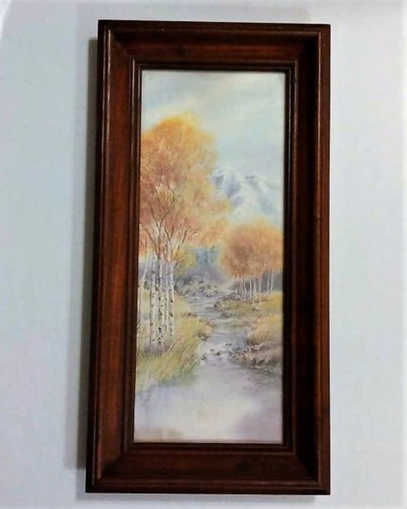 Vintage Peggy Bingham Wood Framed Landscape With Birch Trees Mountain ...