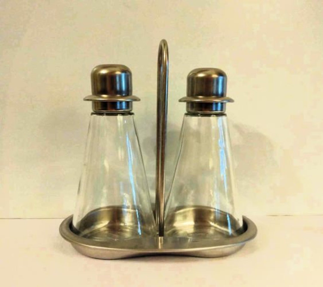Vintage Glass and Metal Ikea Cruet Set With Caddy and Lids/oil and ...