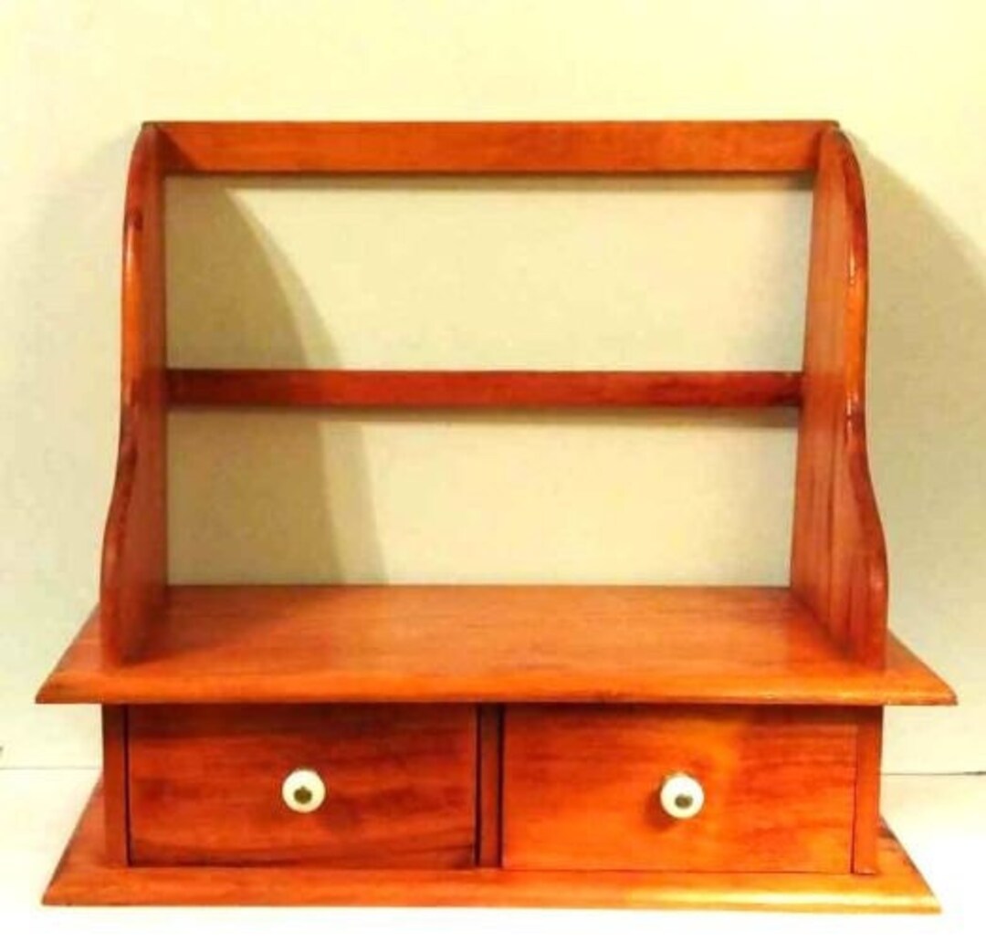 Vintage Wood Cook Book Holder With Two Drawers for Wall or Stand Alone ...