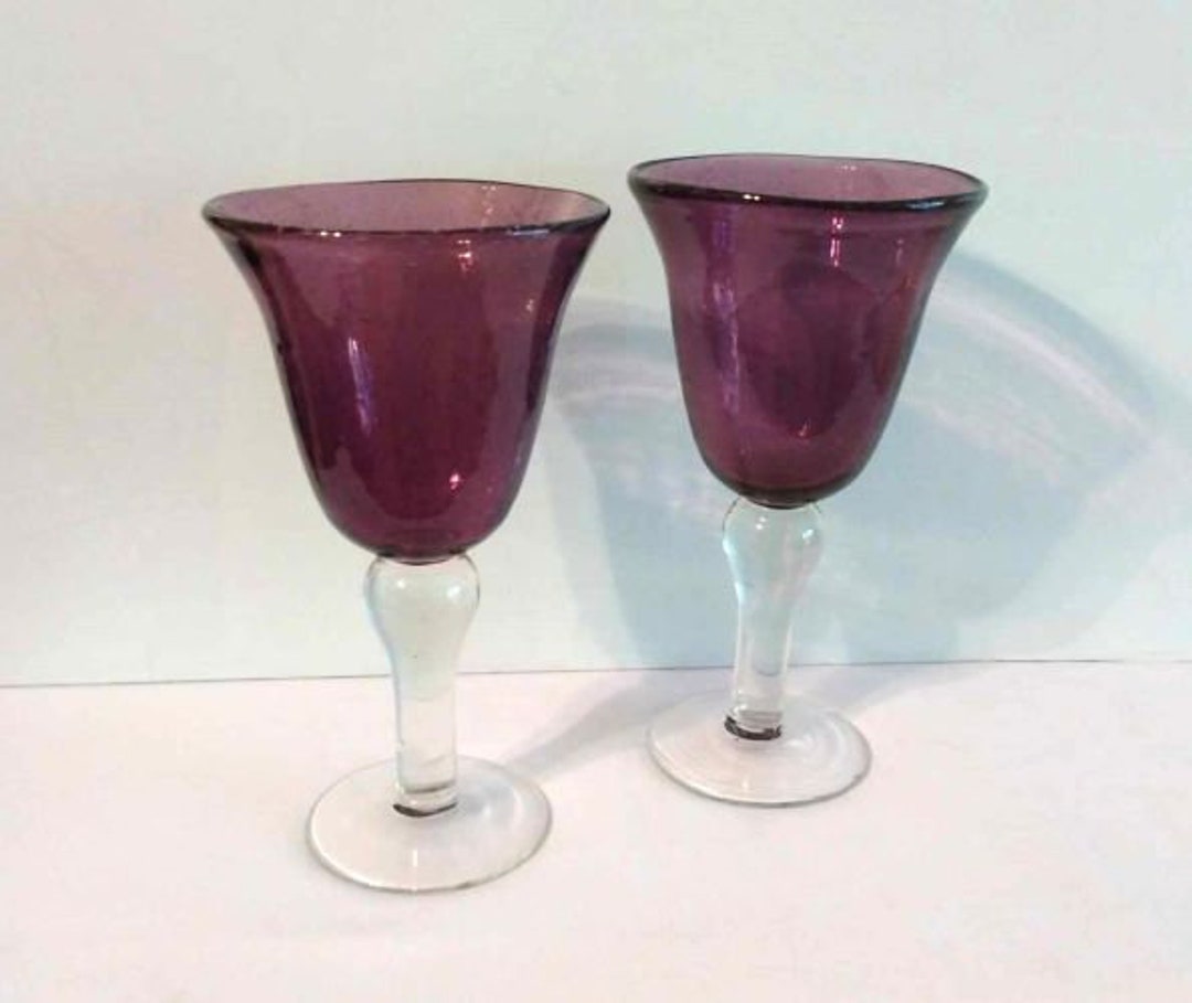 Vintage Artland Iris Plum Bubble Glass Hand Blown 14 Oz. Water Goblets ...