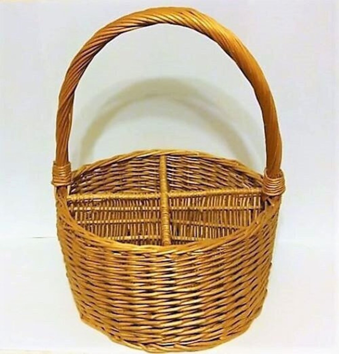 Basket 15" Four Section Wicker Basket With Handle Vintage/large Basket ...