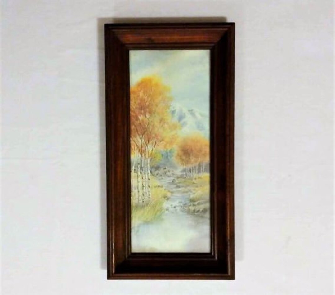 Vintage Peggy Bingham Wood Framed Landscape With Birch Trees Mountain ...