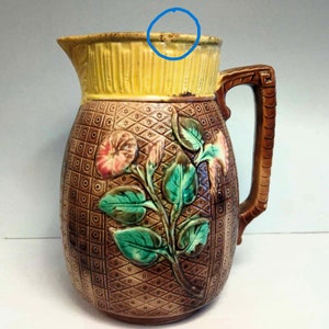 Antique Majolica Hand Painted Morning Glories Pottery Pitcher and Plate ...