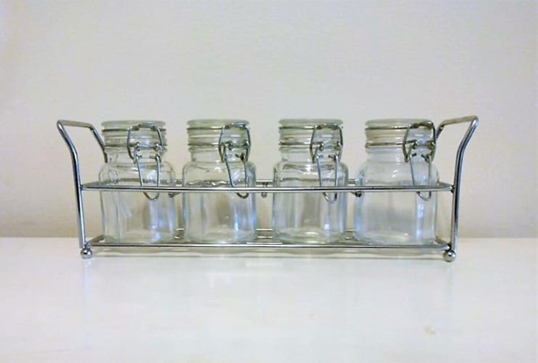 Vintage Wire Bale Lid Glass Jar Spice Caddy/condiment Caddy/spice Jars/bale Lid Jars/storage ...