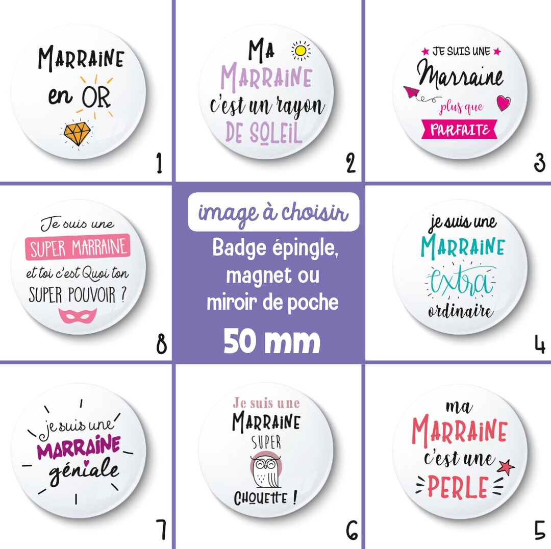 Badge Pin, Magnet or Pocket Mirror Godmother 50 Mm Gift Idea Godmother ...