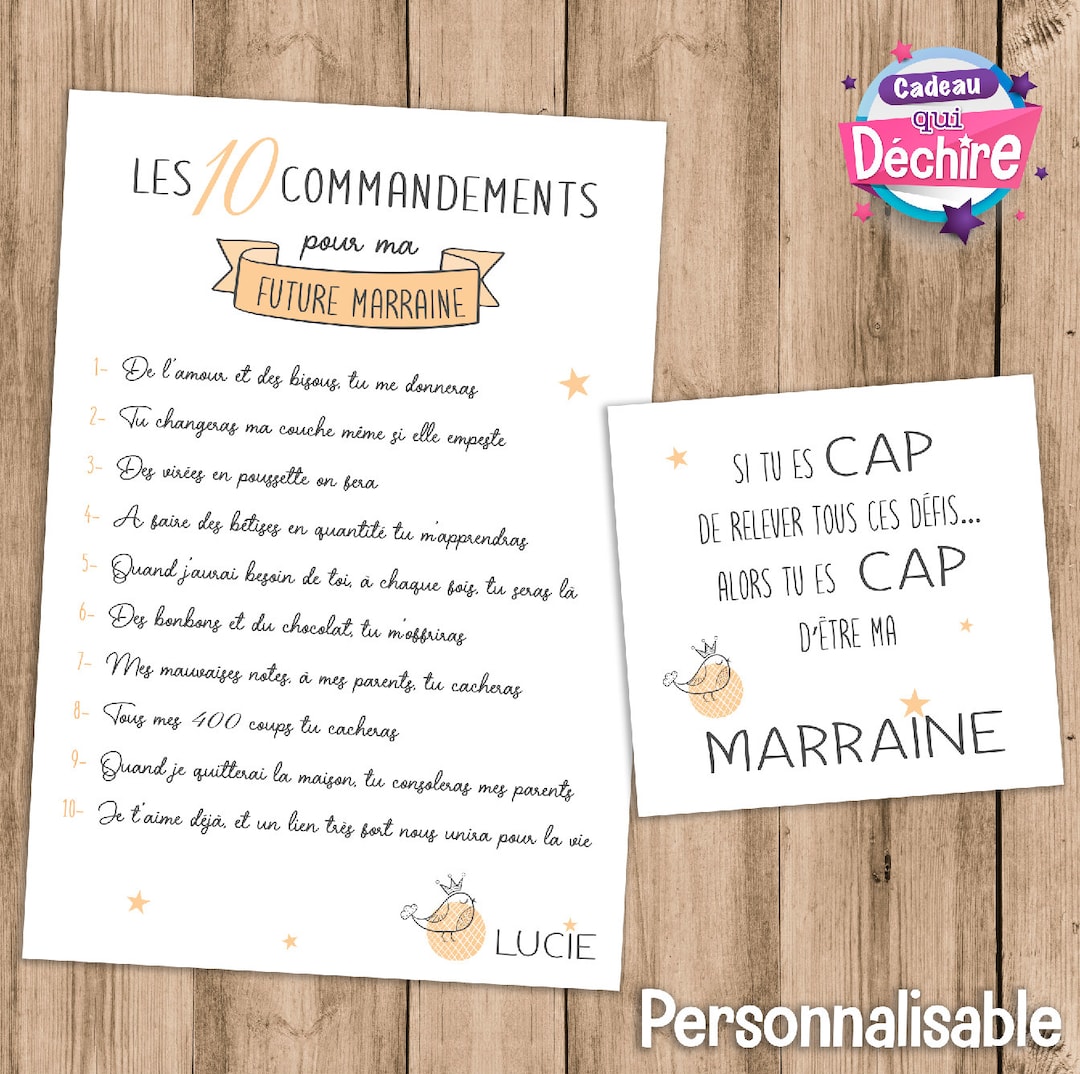 Carte demande marraine - 10 commandements pour marraine - idée cadeau ...