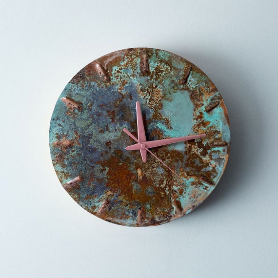 Copper Wall Clock Mottled Patina 300mm Diameter Copper Clock - Etsy