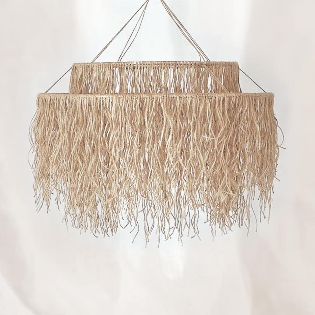Boho Jute Pendant Light: Balinese Style Chandelier, Cafe Lighting - Etsy