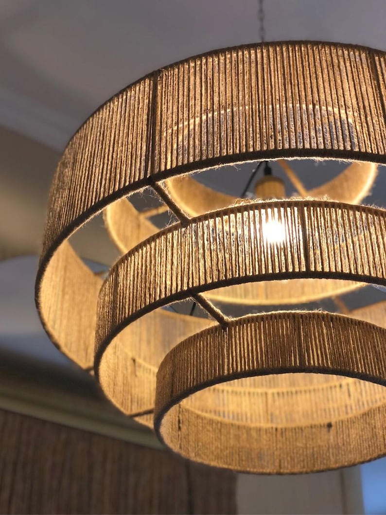 Jute Hanging Lantern, Сlassic Jute Chandelier, Chandelier for Cafe ...