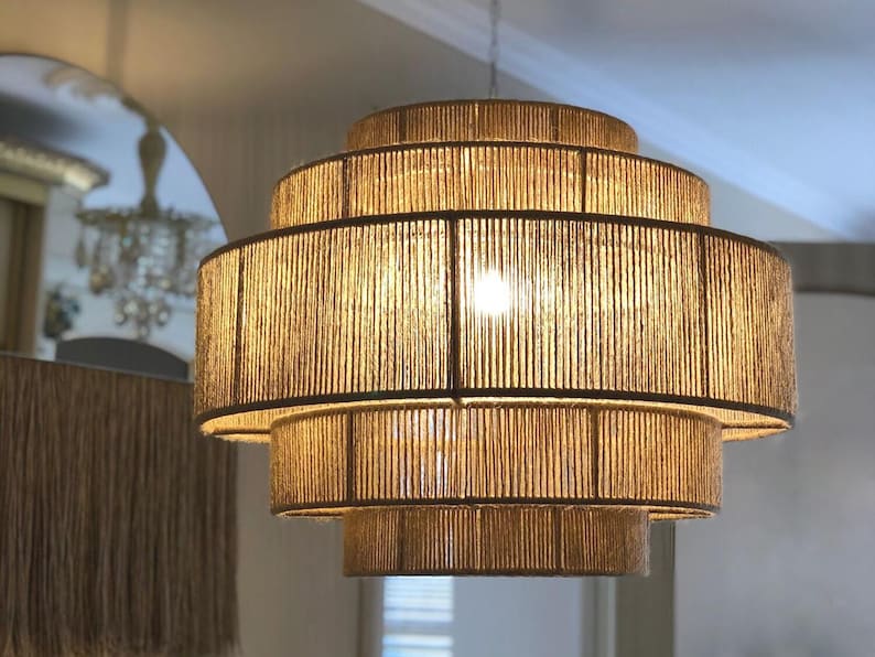 Jute Hanging Lantern, Сlassic Jute Chandelier, Chandelier for Cafe ...