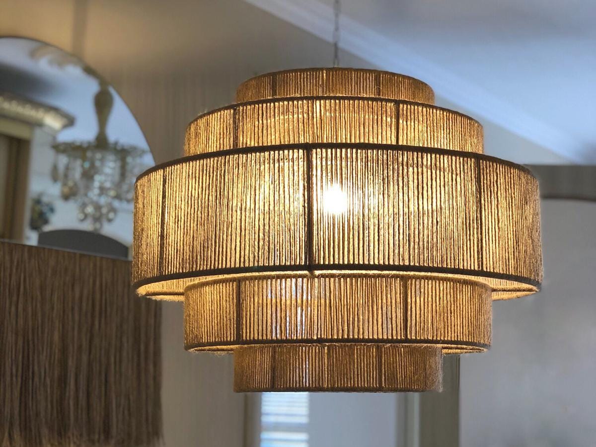 Jute Hanging Lantern, Сlassic Jute Chandelier, Chandelier for Cafe ...