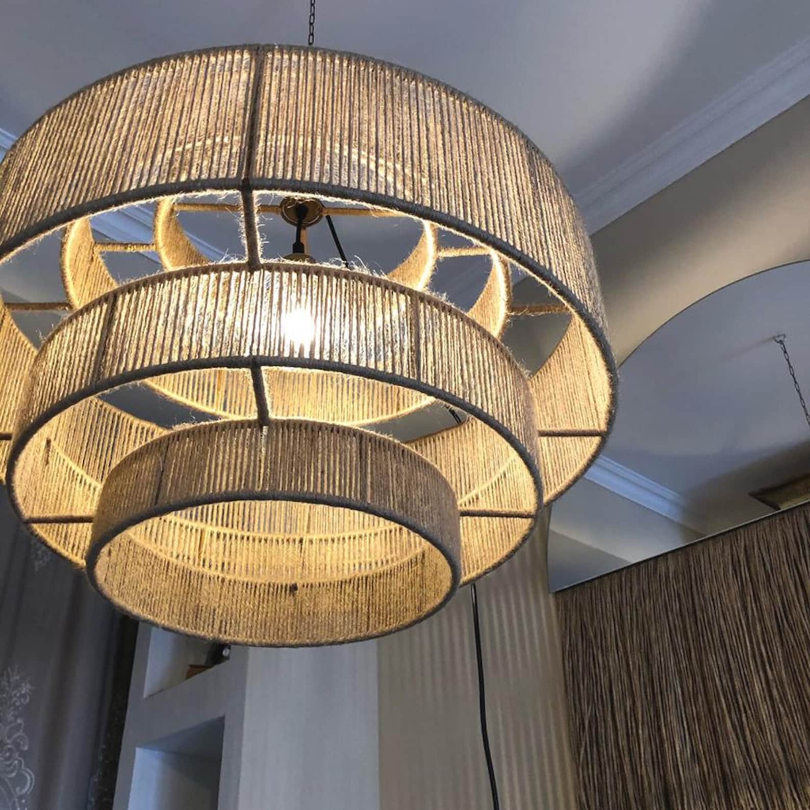 Jute Hanging Lantern, Сlassic Jute Chandelier, Chandelier for Cafe ...