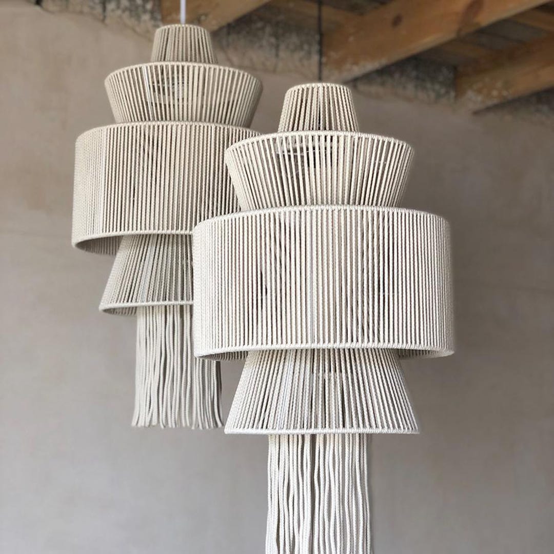 Macrame Hanging Lantern Cap, Minimalist Style Pendant Lamp, Boho ...