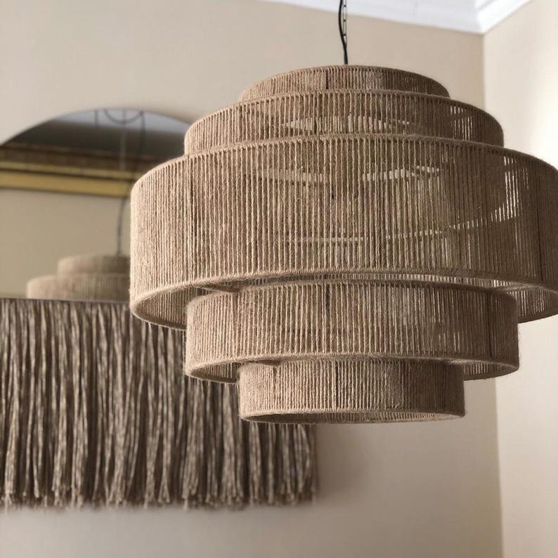 Jute Hanging Lantern, Сlassic Jute Chandelier, Chandelier for Cafe ...