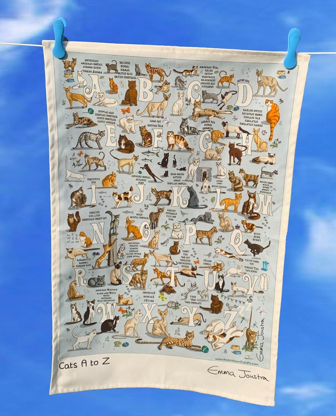 Cats A to Z Tea Towel: Illustrated Cat Alphabet, 100% Cotton - Etsy UK
