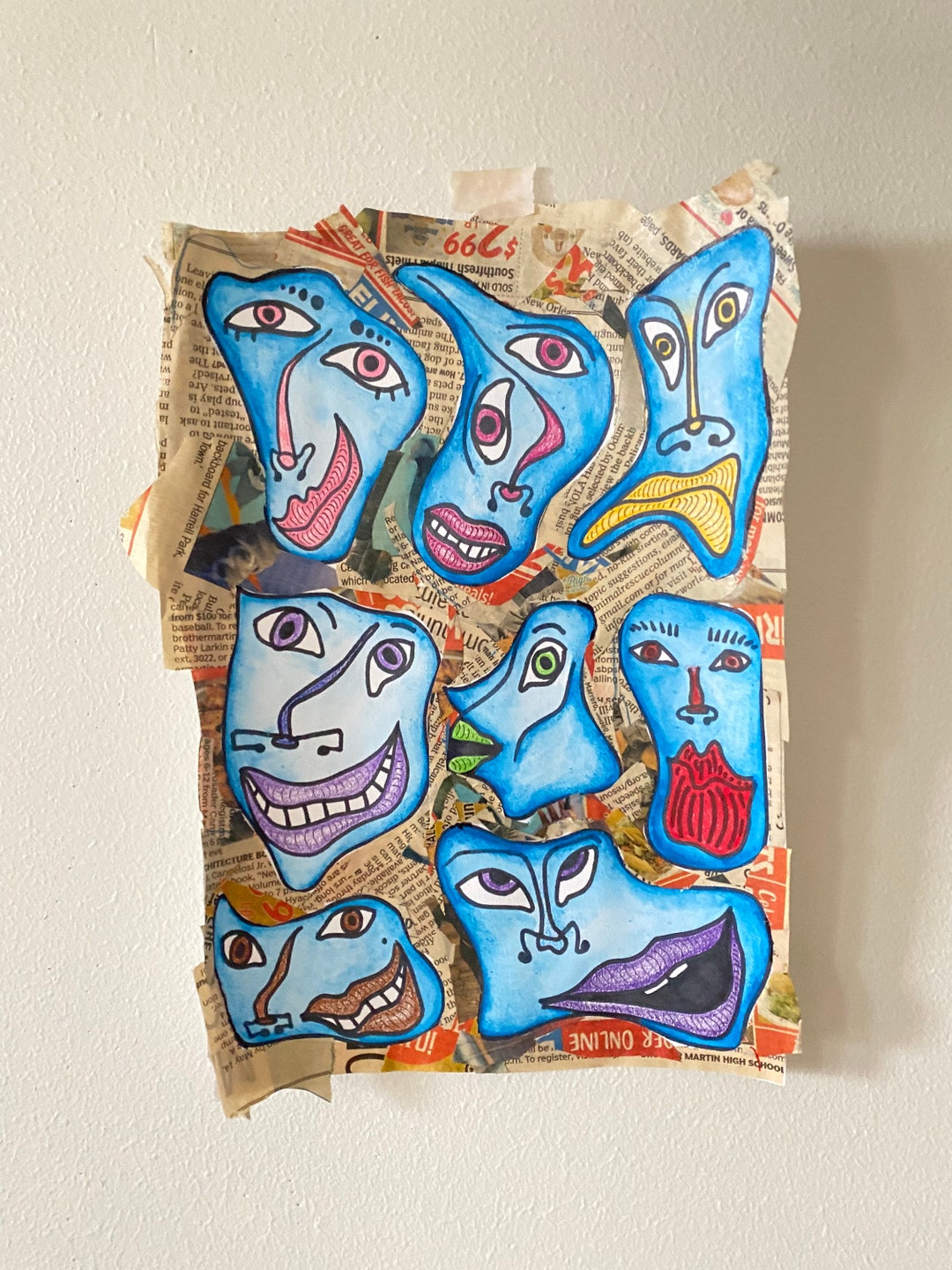 Abstract Faces Newspaper Collage - Etsy