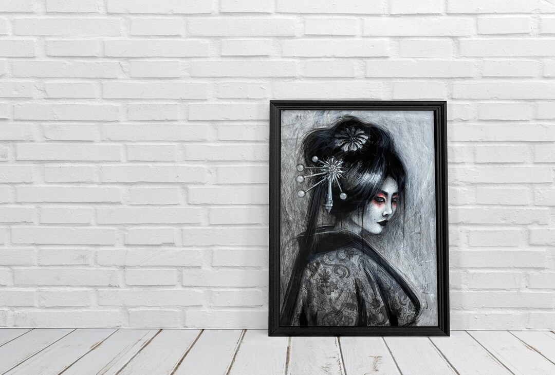 42x56 Cm. Goth Geisha, Original Painting. NOT a Print. Figurative ...