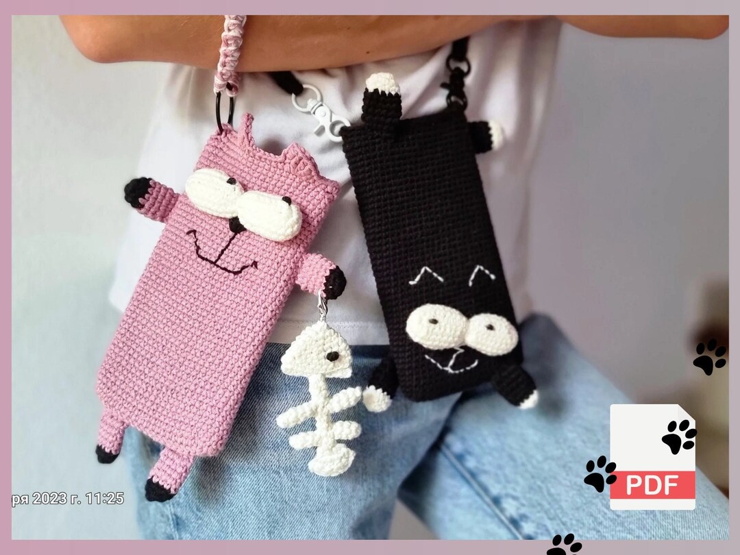 Instructions Eng Eng, Crochet Cell Phone Bag Cat, Shoulder Bag, Crochet ...