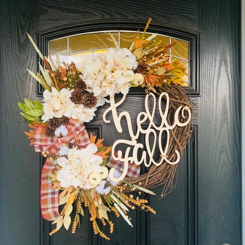 Hello Fall Wreath Modern Farmhouse Wreath Farmhouse Decor Etsy