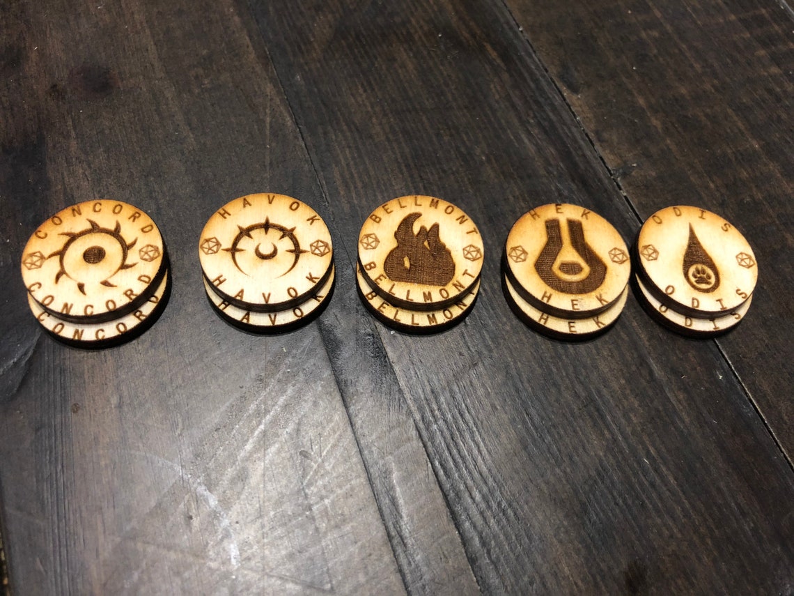 Custom Engraved Character Token Set / 1 Wooden Circle / Set | Etsy