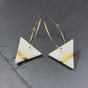 Porcelain Earrings, Earth Element,triangle Earrings, Earth Hoop ...