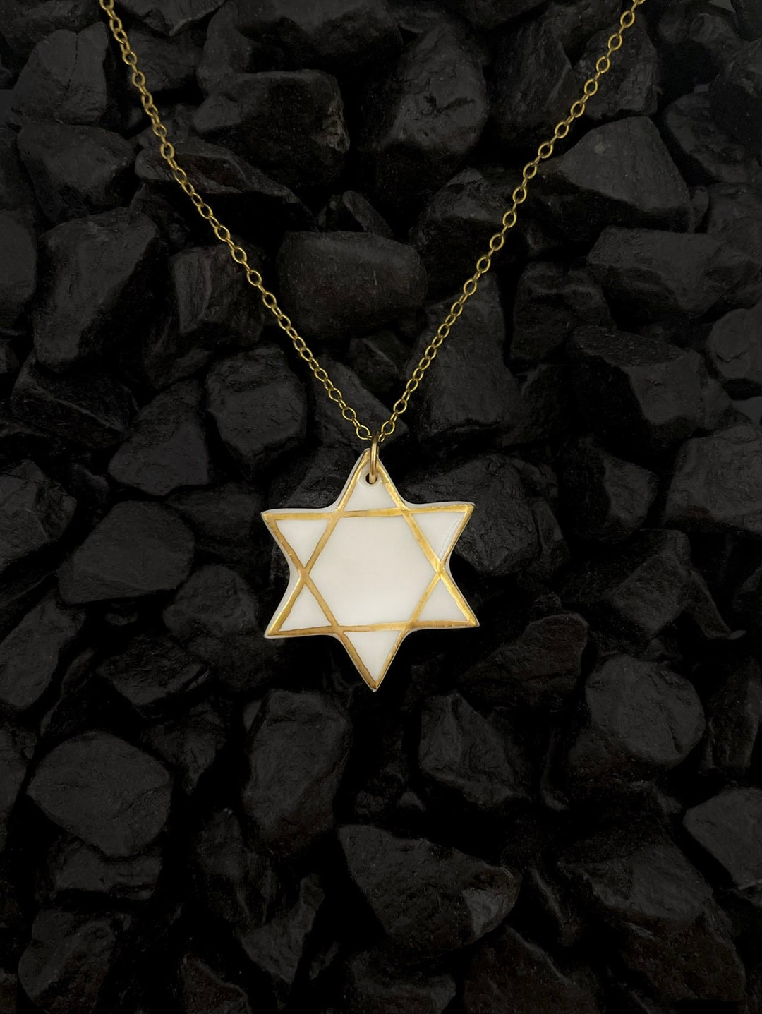 Magen David Necklace, Jewish Star Necklace, Porcelain Necklace, Alchemy ...