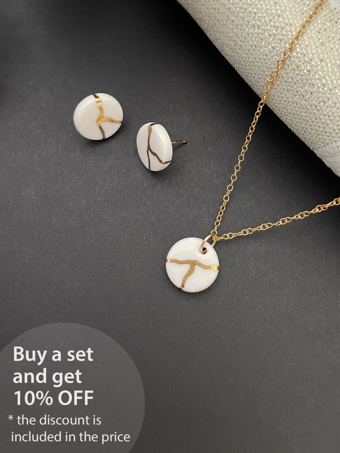 Kintsugi Jewelry Set, Porcelain Jewelry, Encouragement Kintsugi Gift ...