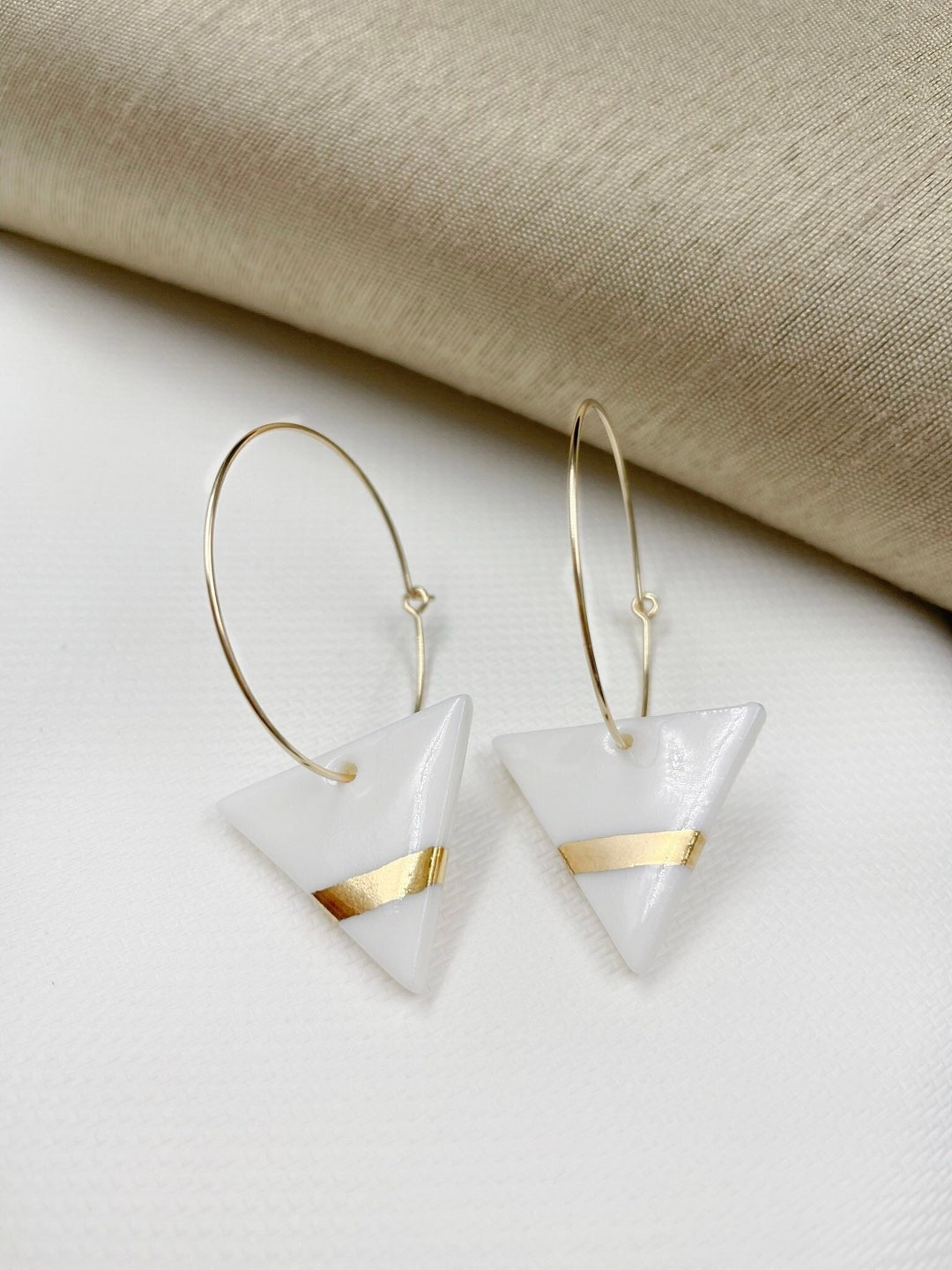 Porcelain Earrings, Earth Element,triangle Earrings, Earth Hoop ...