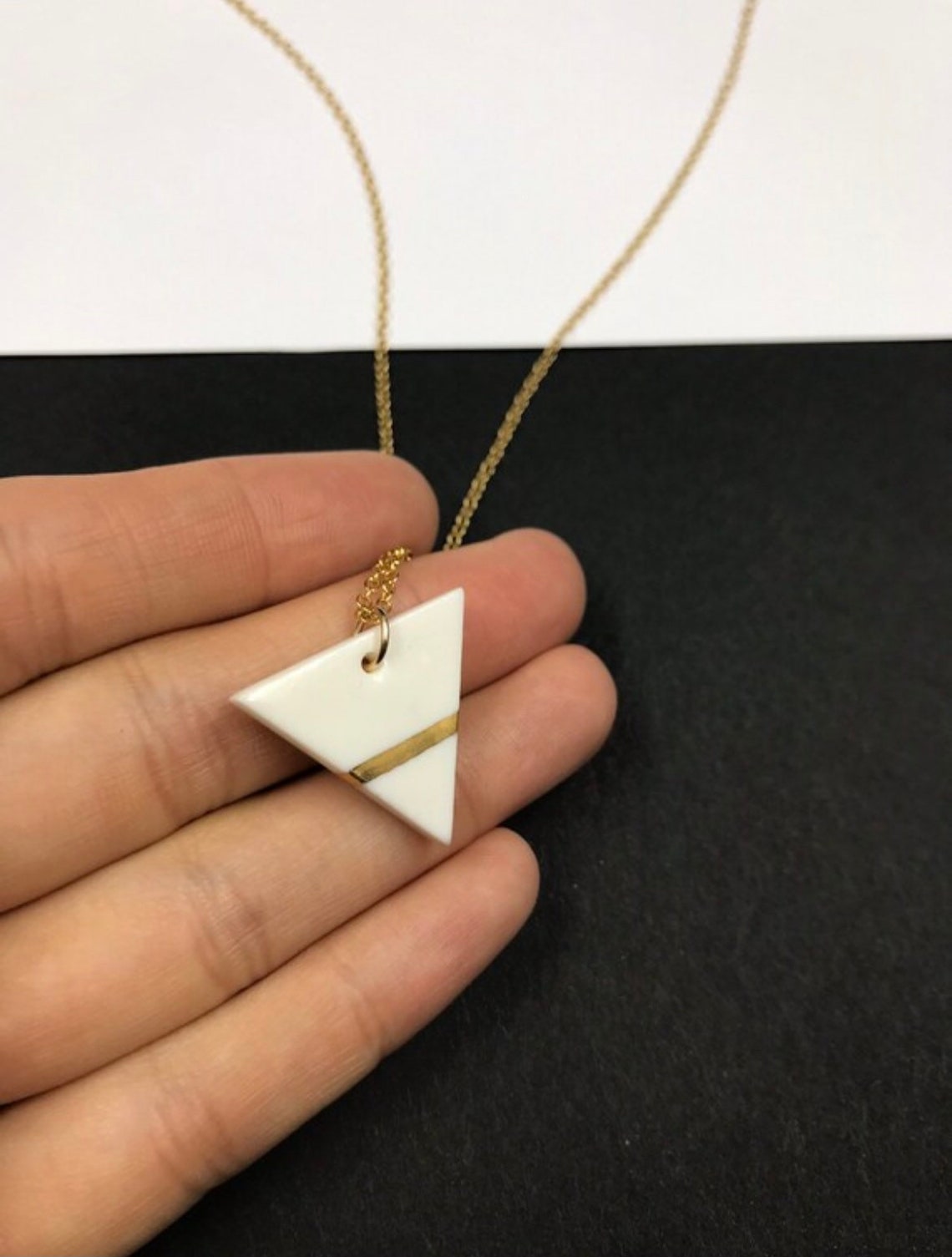 Earth Element Symbol Necklace Porcelain Triangle Necklace | Etsy