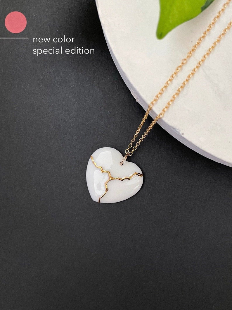 Porcelain Necklace Kintsugi Heart Necklace Encouragement - Etsy