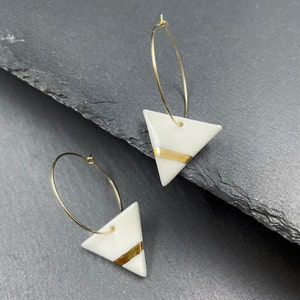 Porcelain Earrings, Earth Element,triangle Earrings, Earth Hoop ...