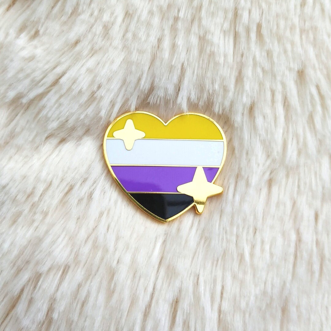PRIDE Nonbinary Enby Sparkling Heart Emoji Enamel Pin - Etsy UK