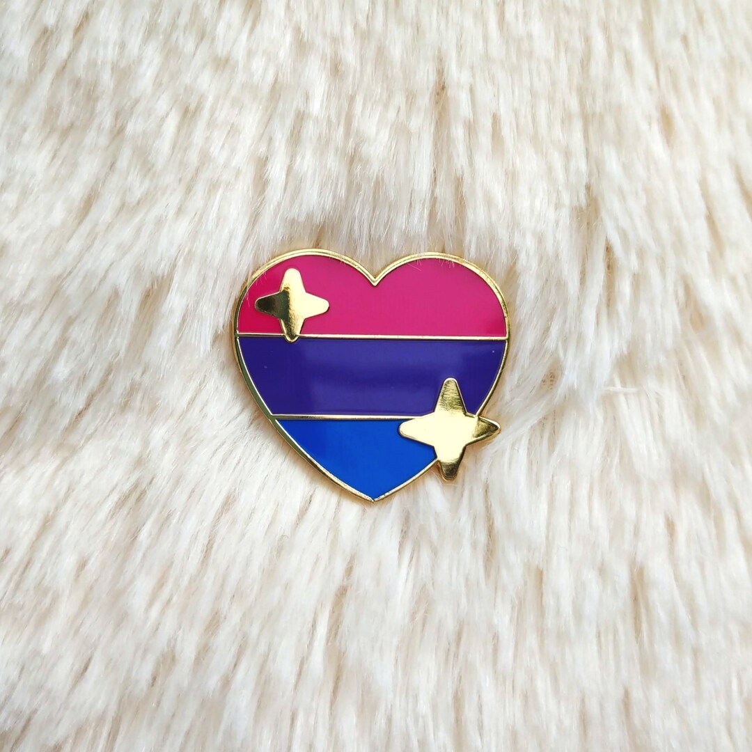 PRIDE Bisexual Sparkling Heart Emoji Enamel Pin - Etsy UK