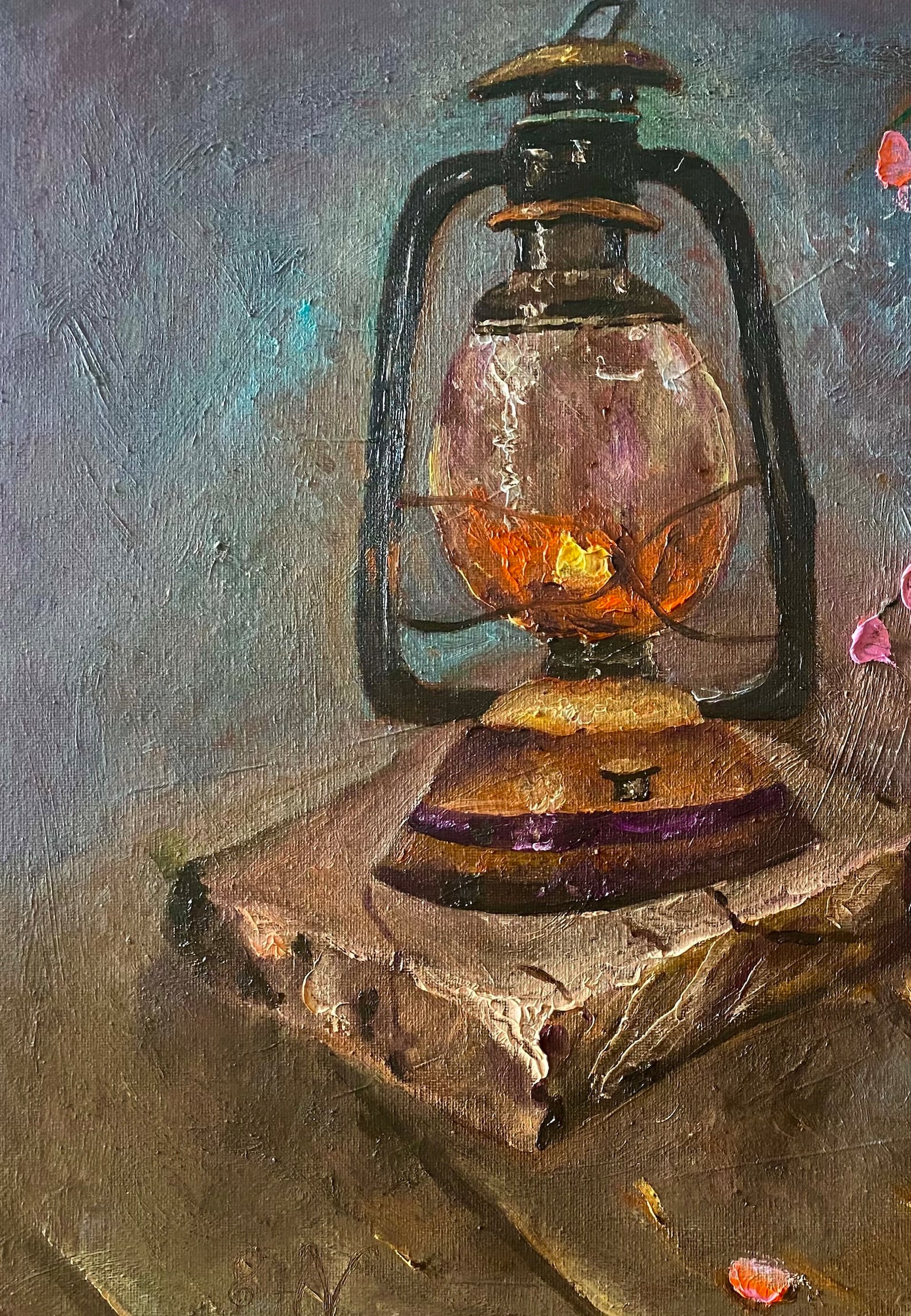 Colorful Still Life Kerosene Lamp Oil Painting Original on Canvas ...