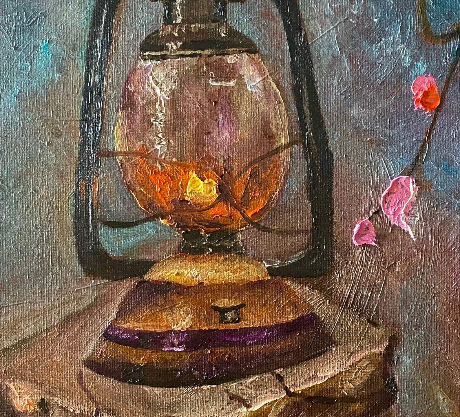 Colorful Still Life Kerosene Lamp Oil Painting Original on Canvas ...