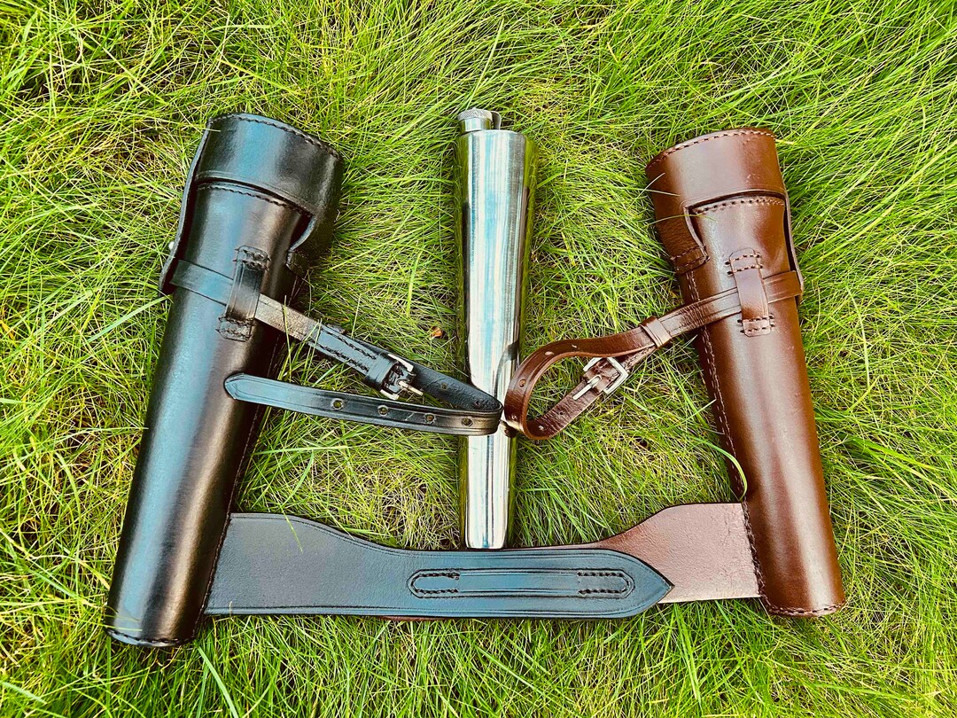 Leather Hunt Mounted Saddle Flask Set Saddle Hip Flask Black or Brown ...