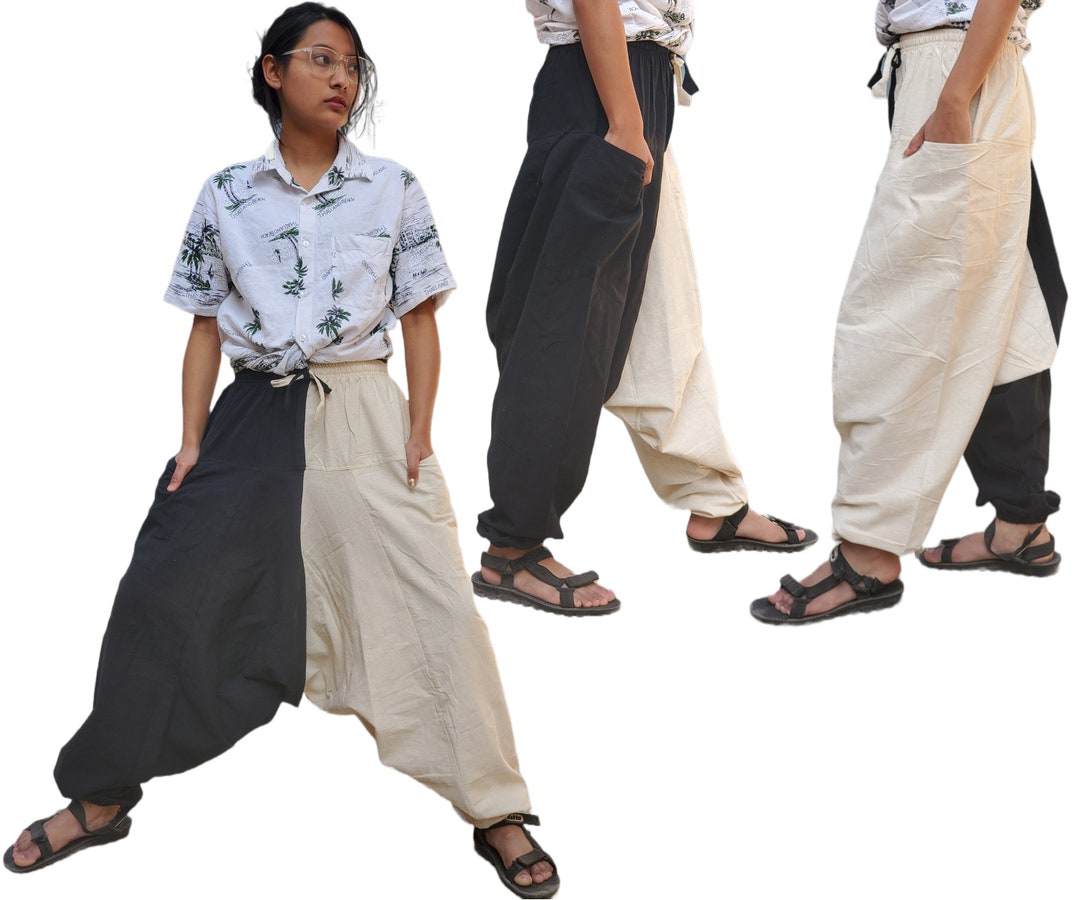 Black & White Cotton Harem Pants: Boho Aladdin Trousers - Etsy