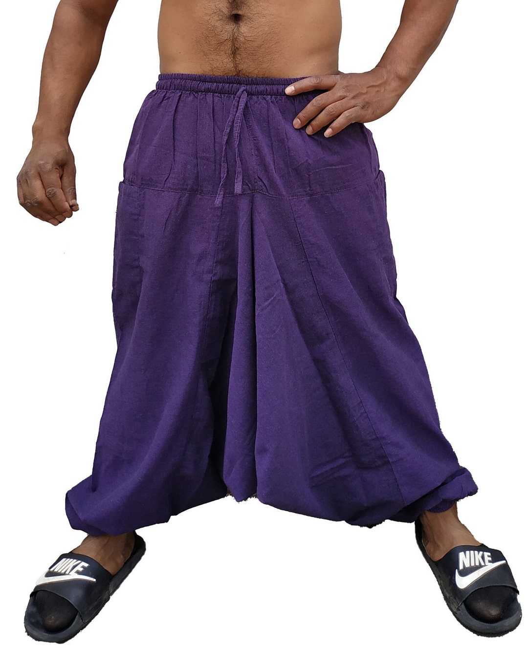Purple Harem Trousers Baggy Aladdin Wide Leg Cotton Yoga Boho - Etsy