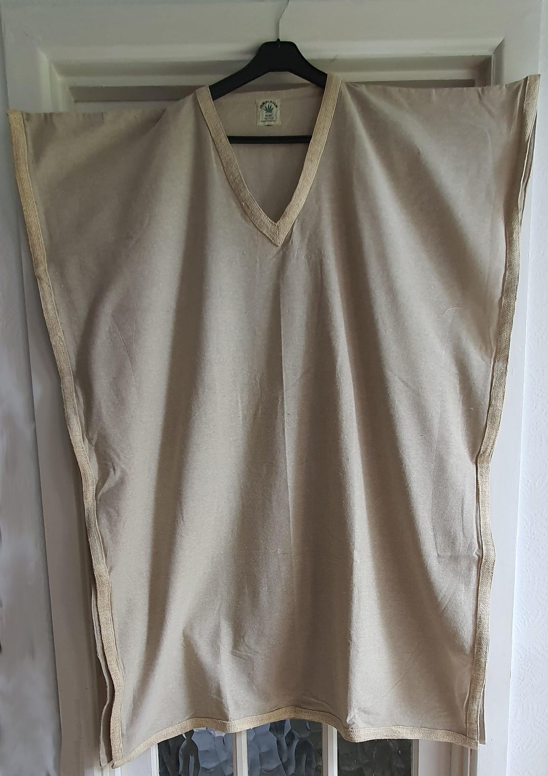 Nomadic Organic Hemp Linen Flax Border Kaftan Robe Poncho Gown Dress ...