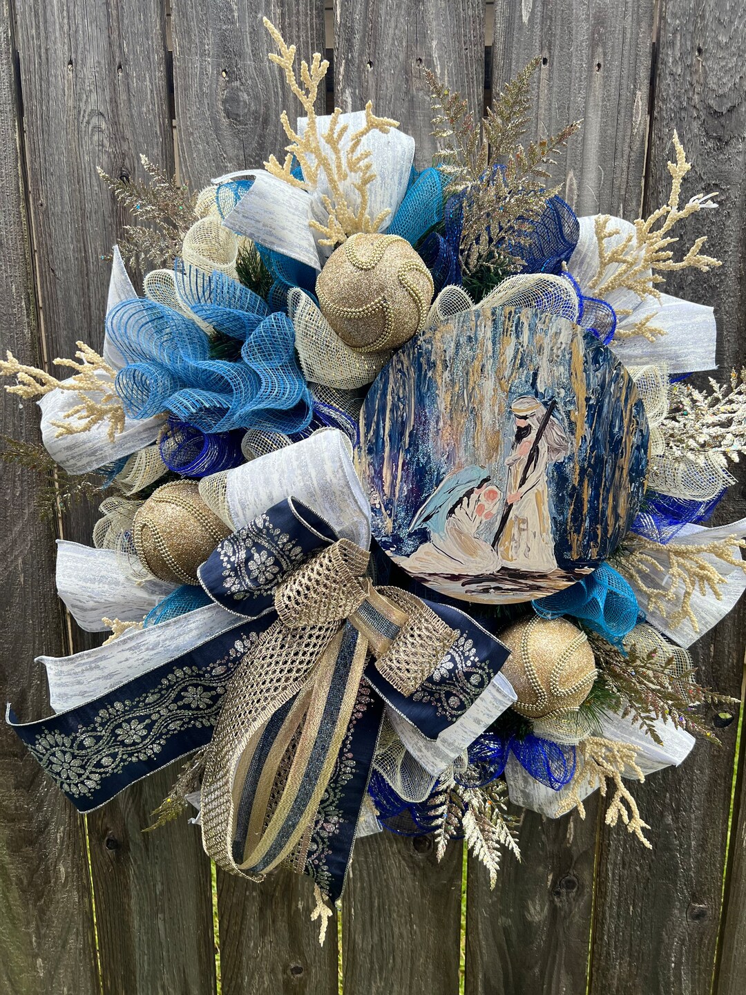 Handmade Nativity Christmas Wreath: Holy Family Scene With Designer ...