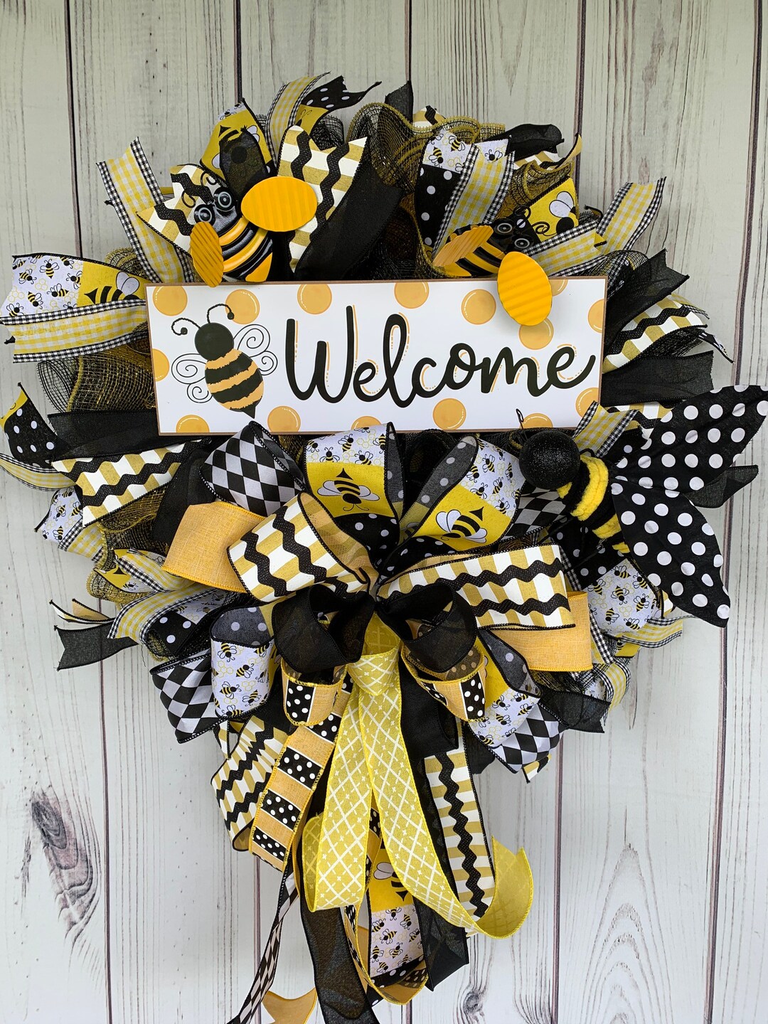 Bumblebee Welcome Wreath: Yellow & Black Bee Decor - Etsy