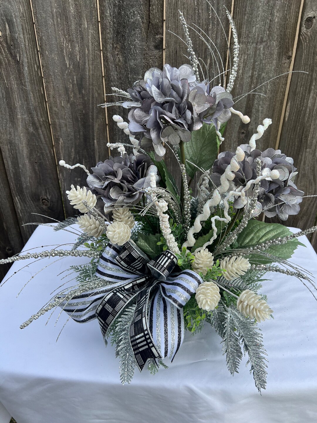 Silver Hydrangea Arrangement, Christmas Hydrangea Arrangement ...