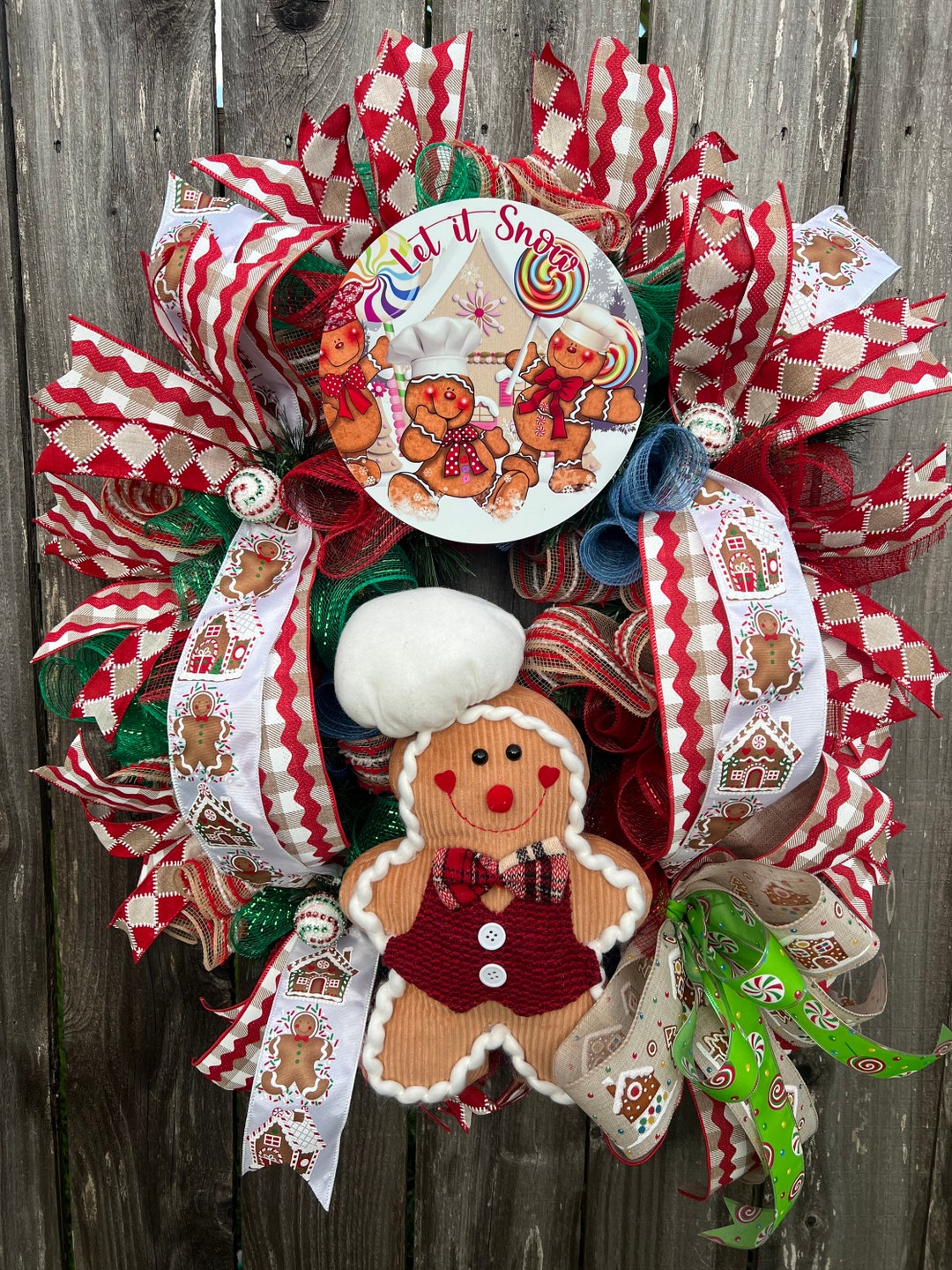 Gingerbread Man Wreath for Front Door, Christmas Gingerbread Wreath ...