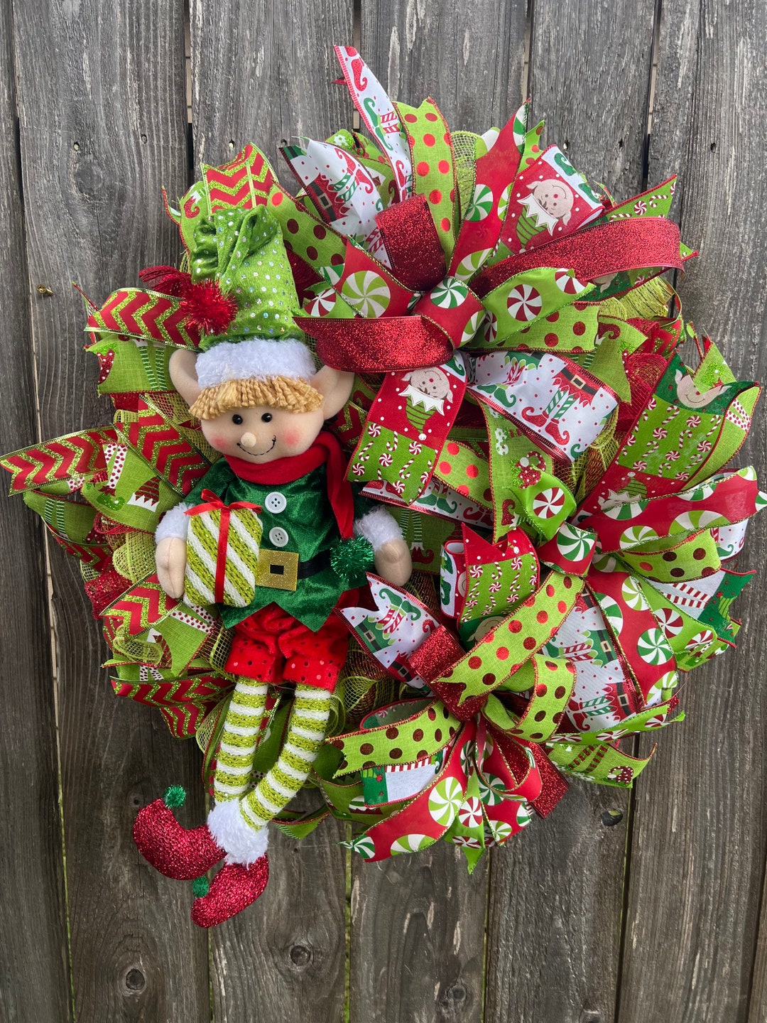 Elf Christmas Wreath, Christmas Elf Wreath, Elf Door Decoration, Elf ...