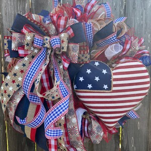 Patriotic Wreath With Heart, Memorial Day Wreath, 4th of July Wreath ...