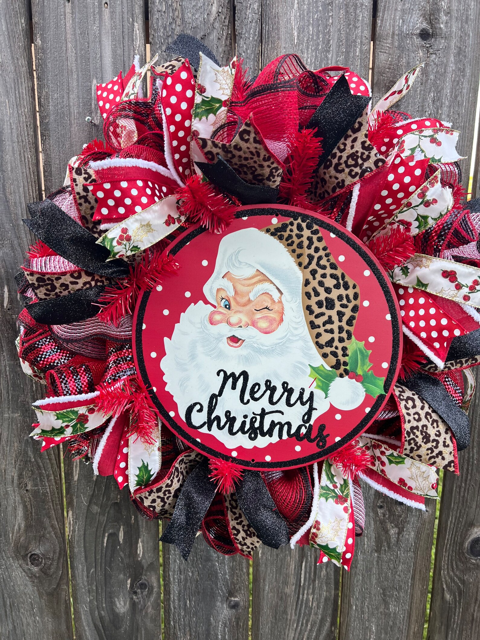 Cheetah Print Santa Christmas Wreath: Handmade Holiday Decor - Etsy