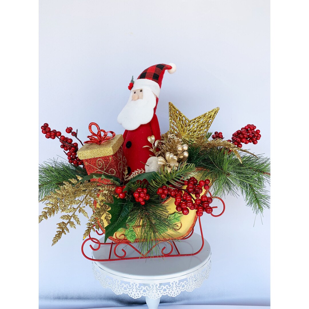 Santa Sleigh Centerpiece, Santa Sleigh Table Arrangement, Xmas ...